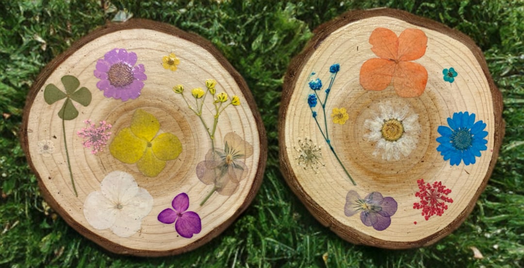 Pressed Flower Wood Coasters. Set of Two With Gloss Finish. - Etsy