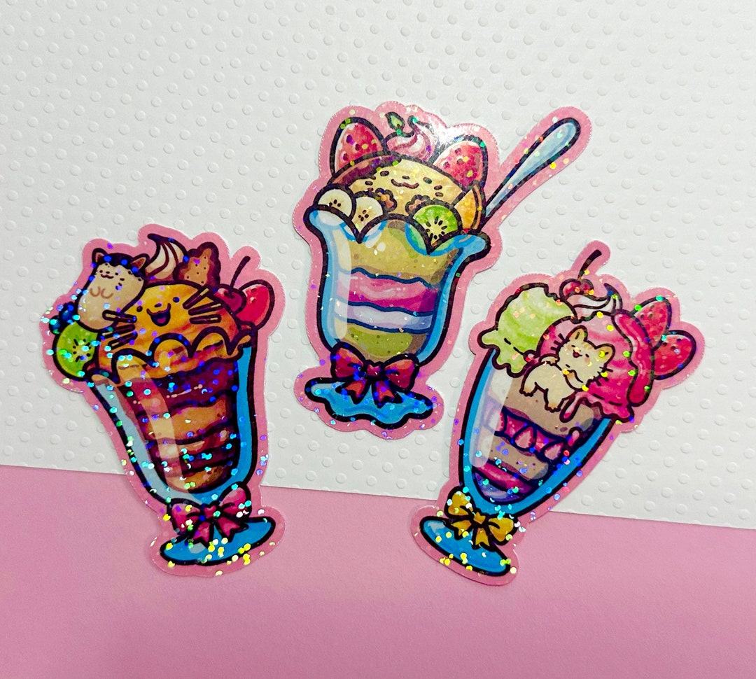 Cute Cat Parfait Sticker - Kawaii Food I Pink Stationery Holographic ...