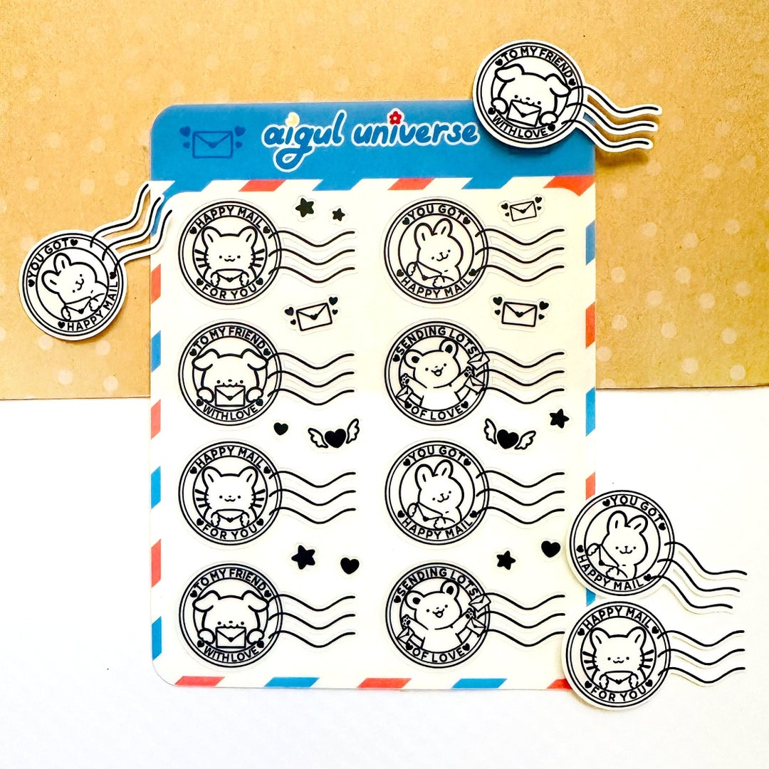 Cute Animal Stamp Stickers – Clear Kawaii Stationery Sheet - Etsy