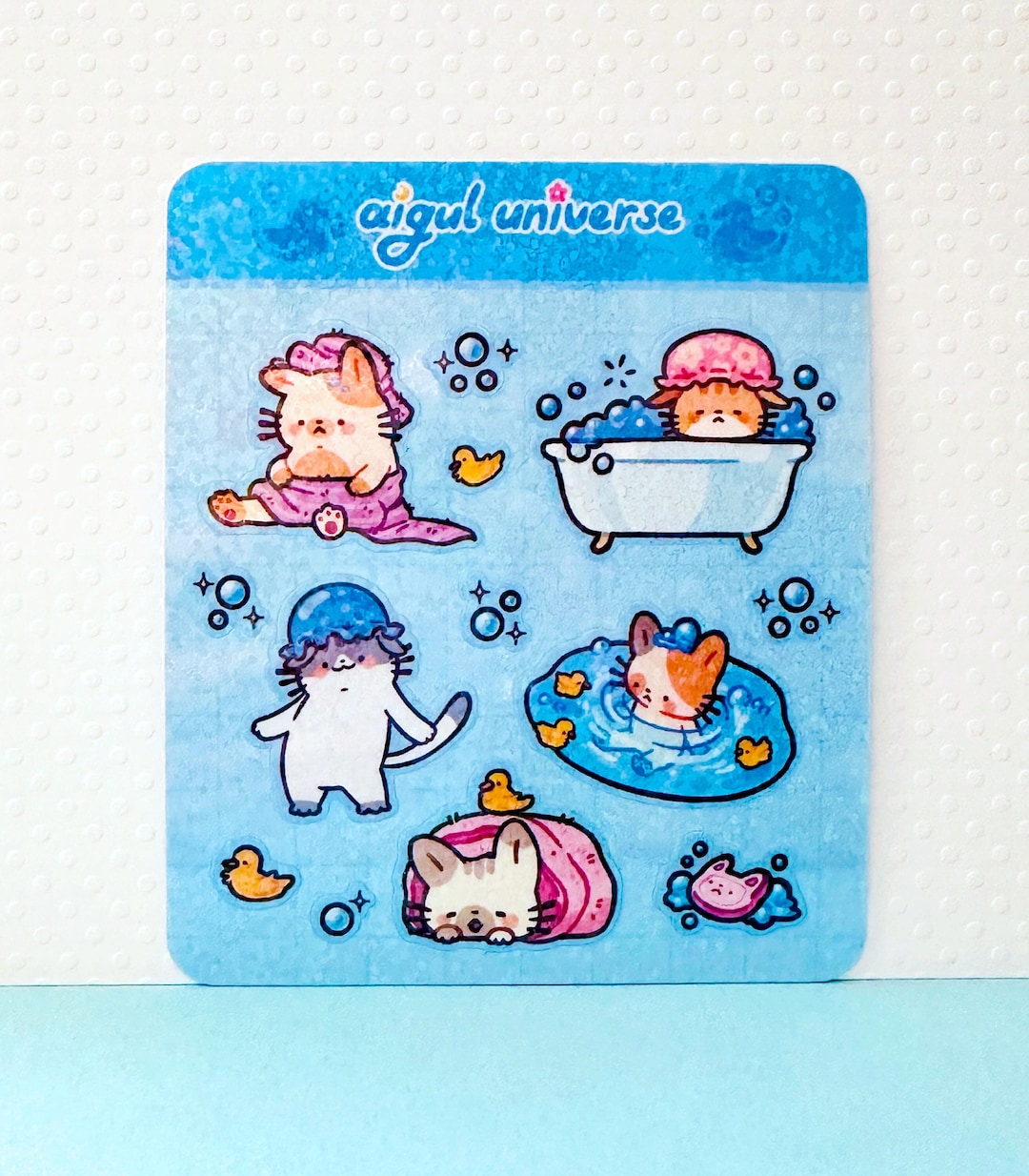 Kawaii Bath Cat Sticker Sheet Holographic Cute Cat Bathroom Stationery ...