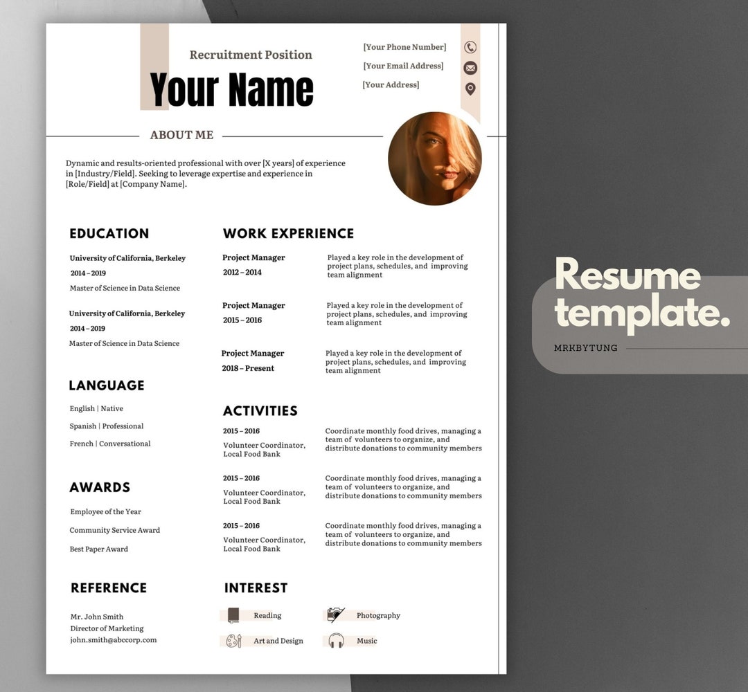 CV Simple & Clean Resume Template Resume With Photo CV Template CV ...