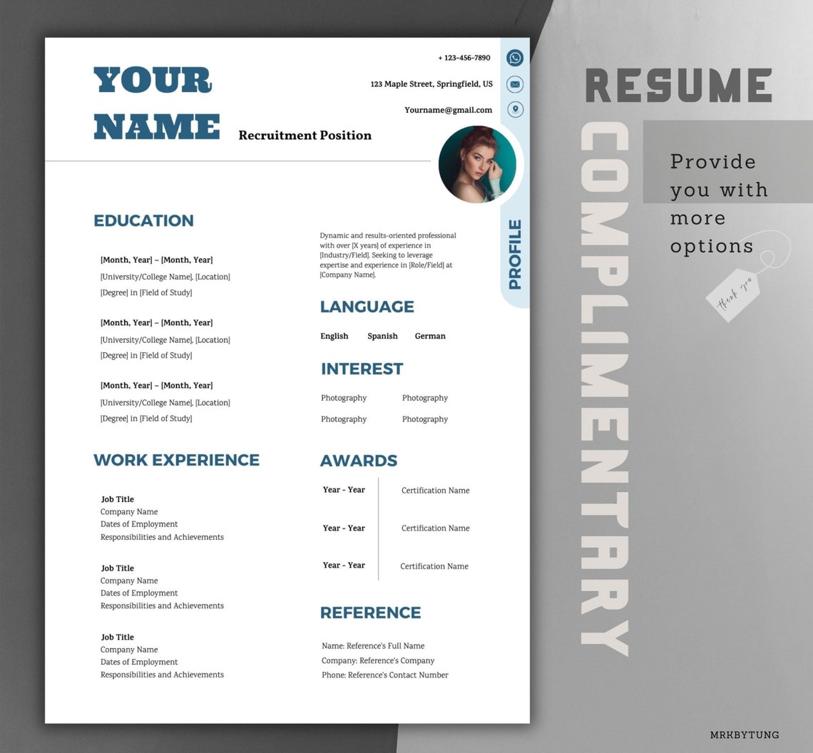 CV Simple & Clean Resume Template Resume With Photo CV Template CV ...