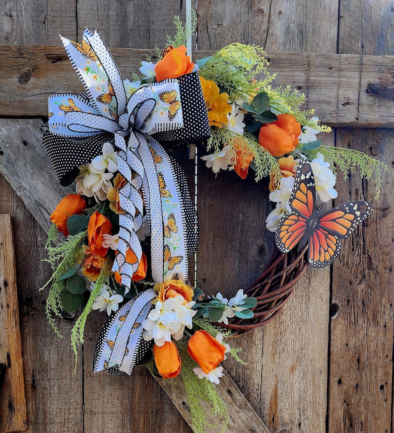 Monarch Butterfly Grapevine Wreath, Floral Wreath, Spring Wreath ...