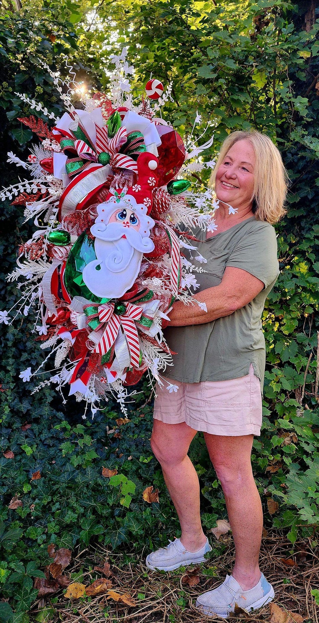 Christmas Santa Swag, Peppermint Santa Wreath, Holiday Porch Decor ...
