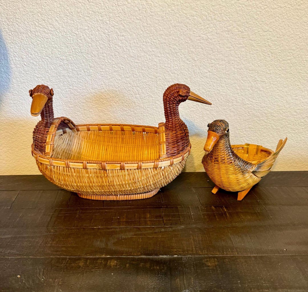 Vintage Decorative Duck Wicker Rattan Baskets - Etsy