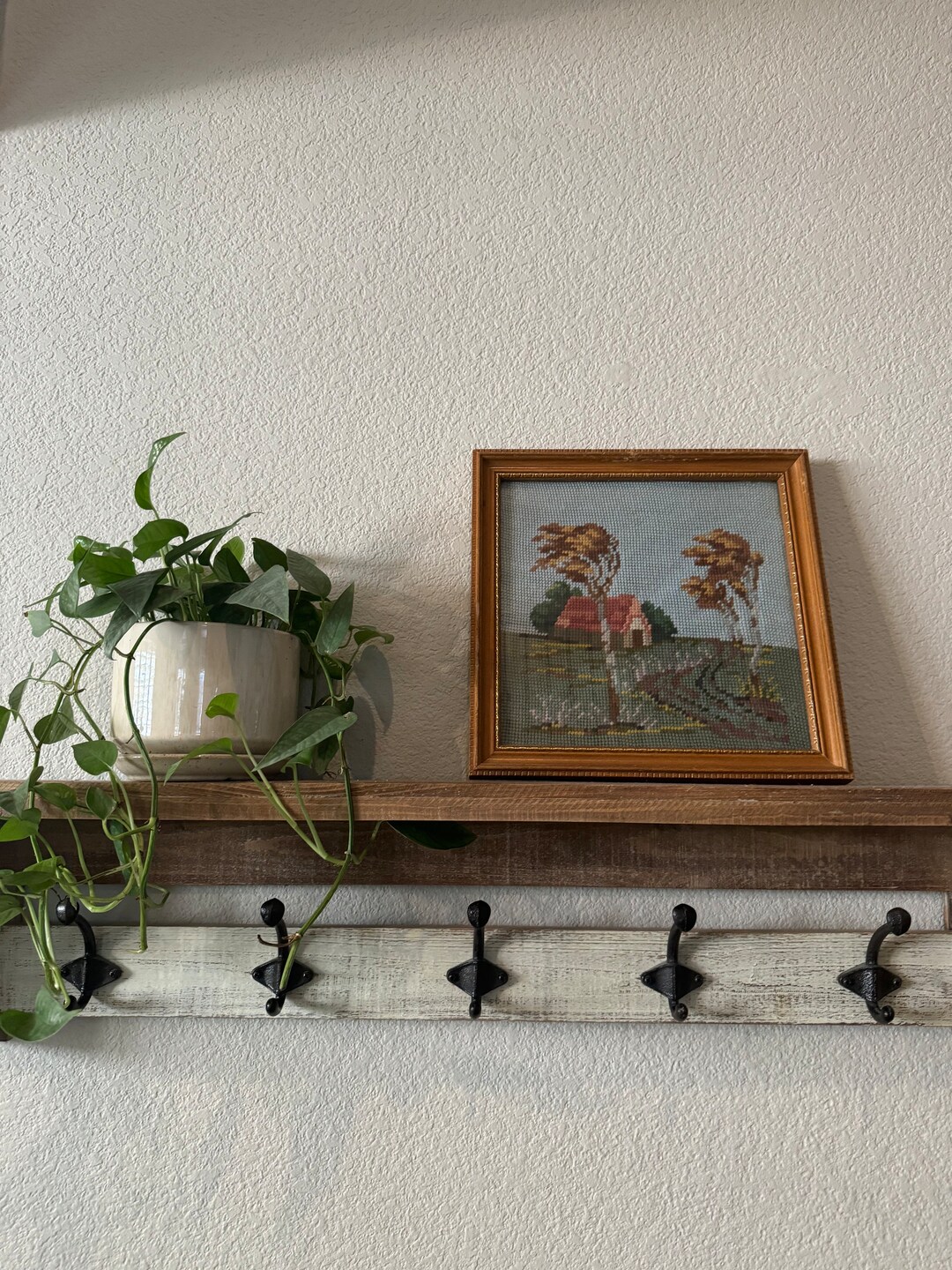 Vintage Needlepoint Barn & Trees in Wood Frame - Etsy
