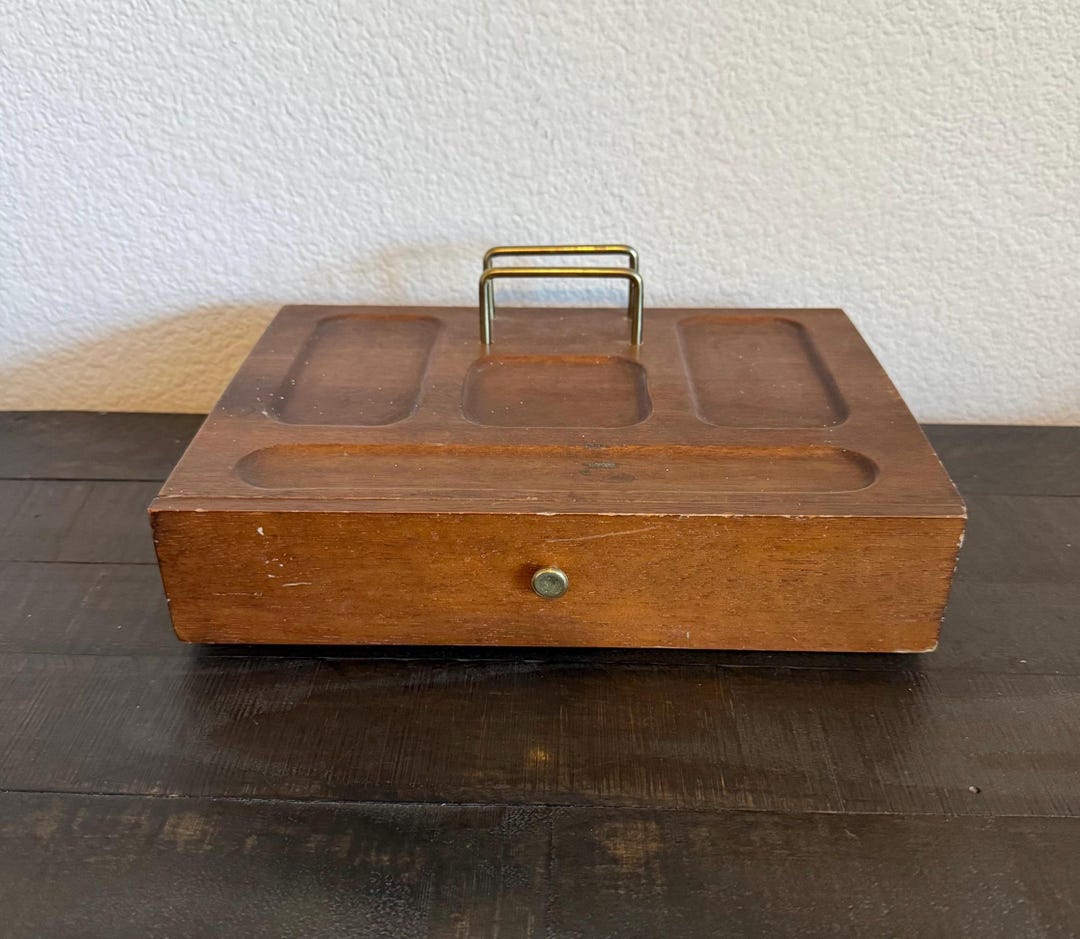 Vintage MCM Desk Caddy/ Dresser Valet With Red Velvet Lined 7 ...