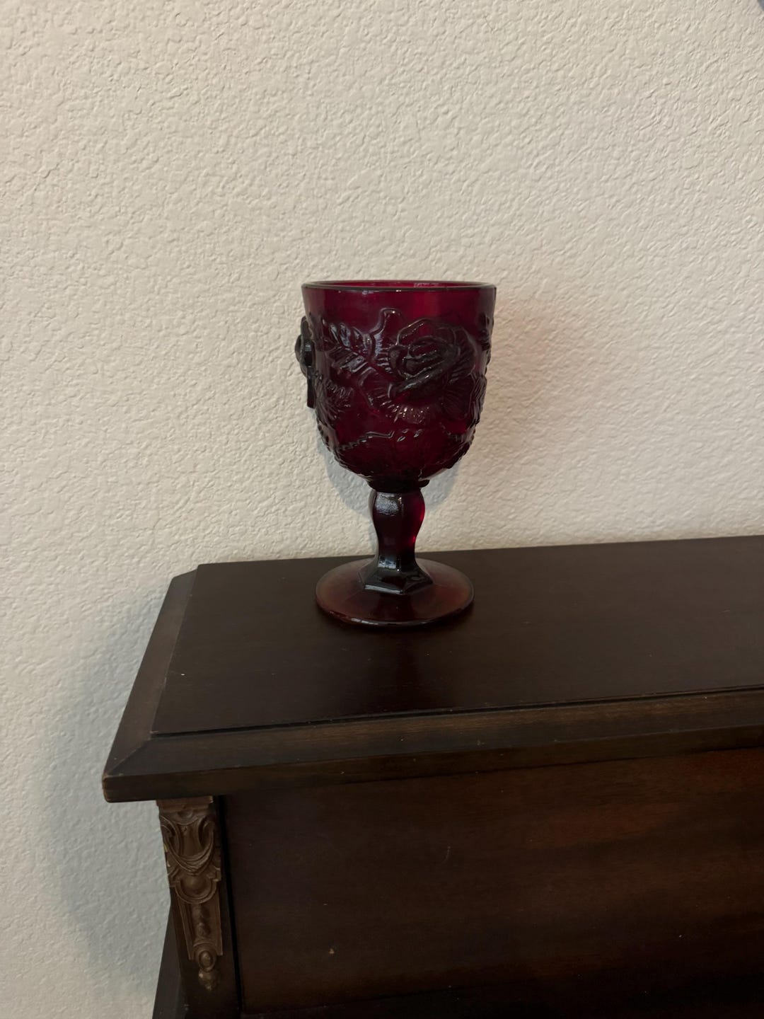 Vintage Madonna Inn Fenton Ruby Red Rose Large Goblet - Etsy