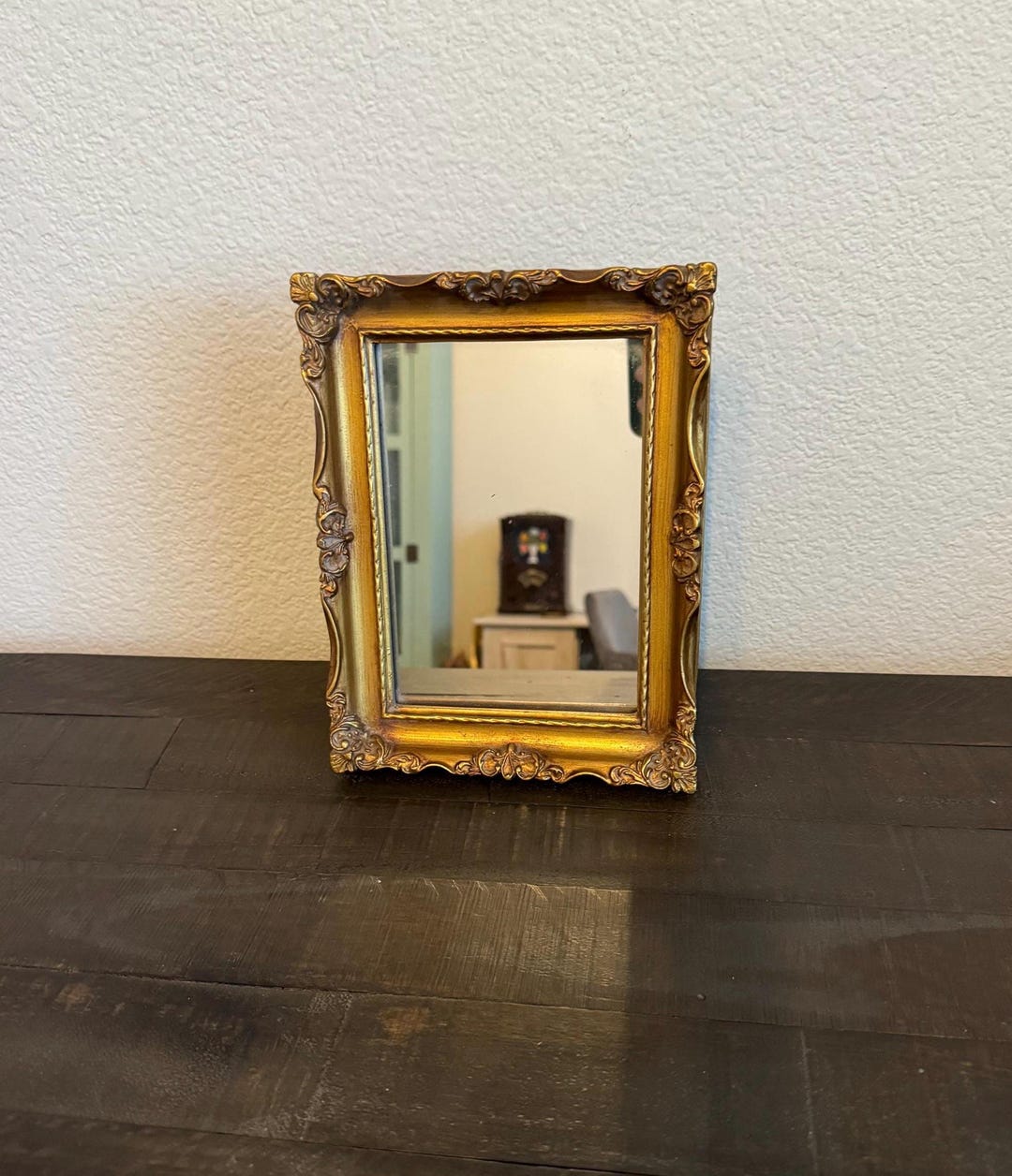 Vintage Gold Frame Mirror With Stand - Etsy