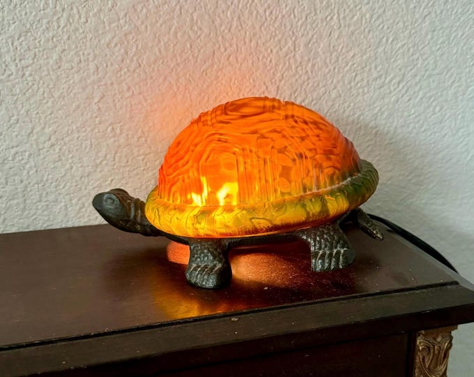 Vintage Amber Glass & Cast Iron Turtle Accent Lamp - Etsy