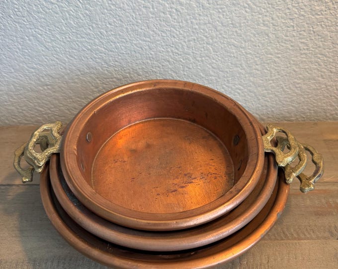 Vintage Copper Nesting Pans With Brass Handles - Etsy