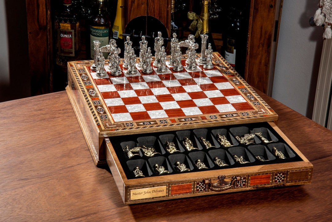 16.5 Luxury Chess Set, Personalized Wooden Chess Board With Storage ...
