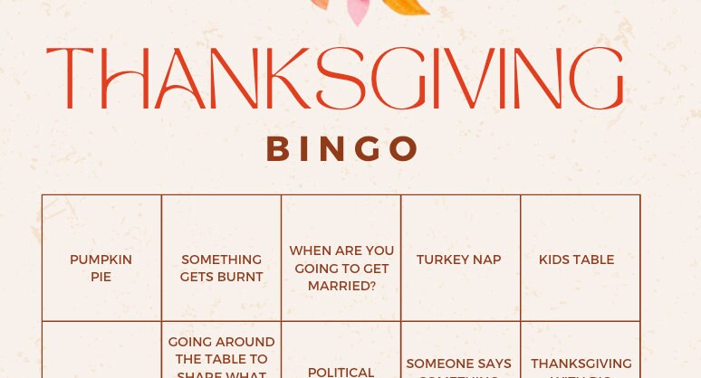 Custom Thanksgiving Bingo Card-single Card - Etsy
