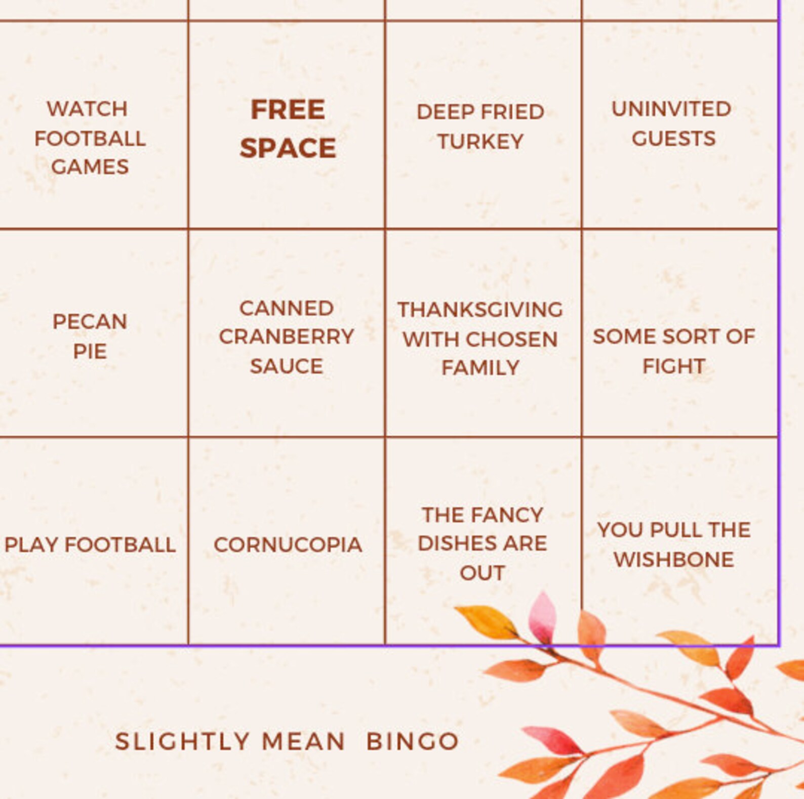 Custom Thanksgiving Bingo Card-single Card - Etsy