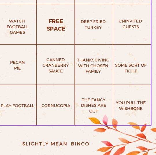 Custom Thanksgiving Bingo Card-single Card - Etsy