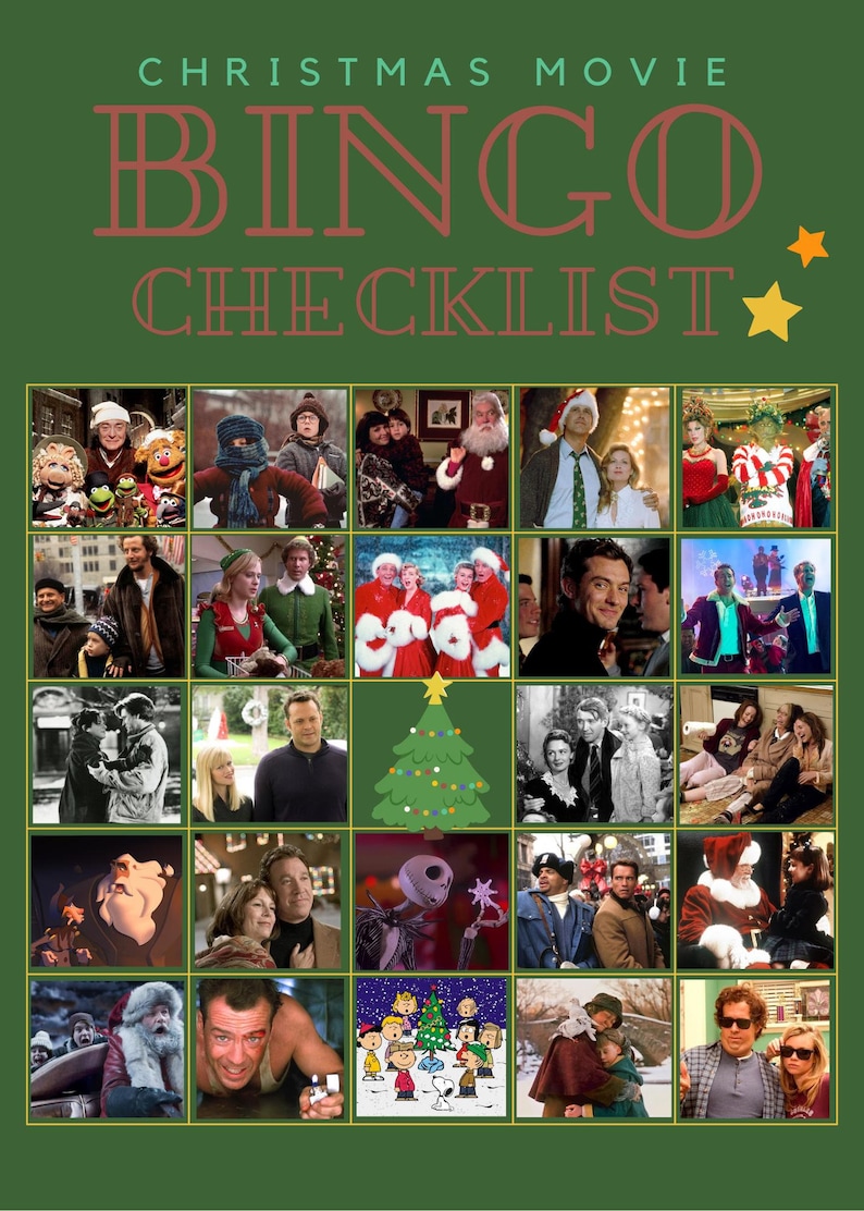 Christmas Movie Bingo Checklist Festive Fun for Holiday Movie Nights - Etsy