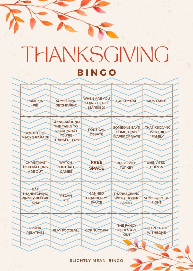 Custom Thanksgiving Bingo Card-single Card - Etsy