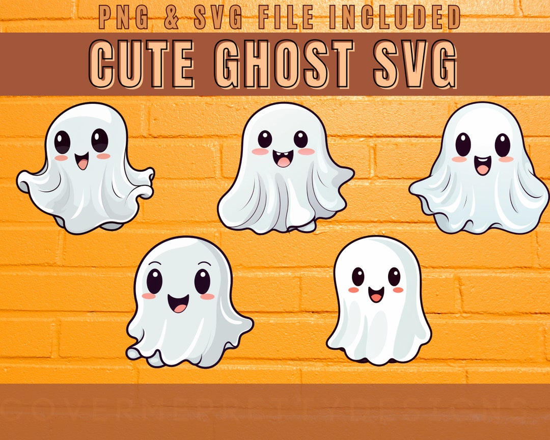 Cute Ghost Clipart, Kawaii Ghost Svg, Ghost Svg Bundle, Spooky Season ...