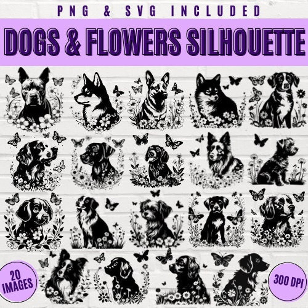 Hond silhouet SVG, Floral hond SVG, sdog gesneden bestand, hondenras ...