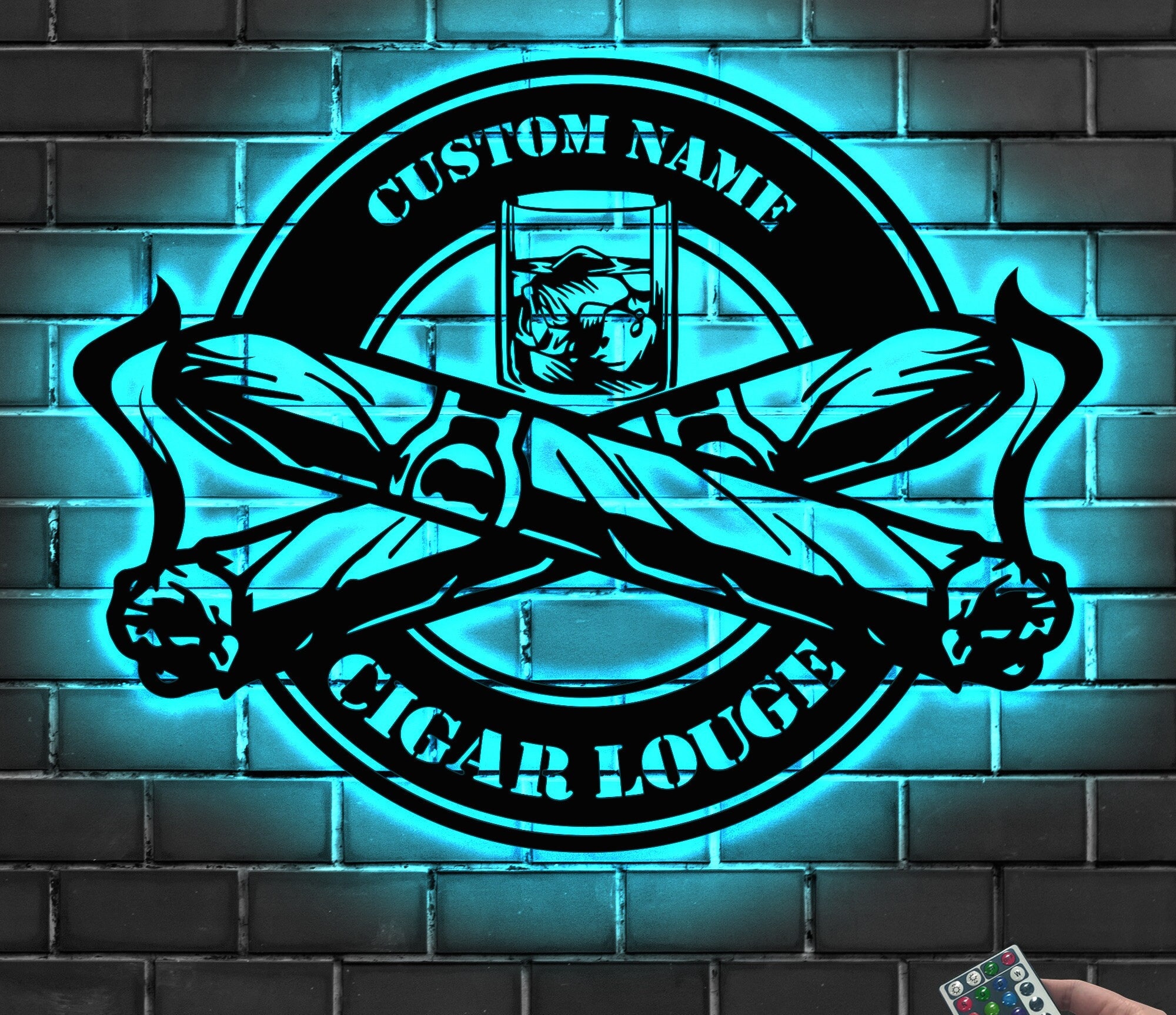 Custom Cigar Lounge Metal Wall Art LED Light Personalized Smoking Cigar ...