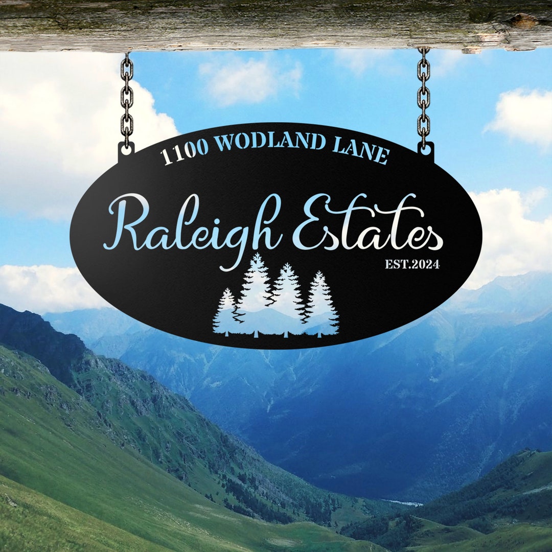 Oval Metal Evergreen Sign, Personalized Address Door Sign, Lodge, Lake ...