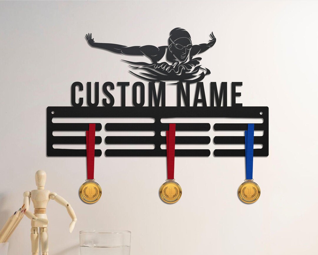 Custom Name Swimming Medal Hanger, Medal Holder Display Rack for Awards ...