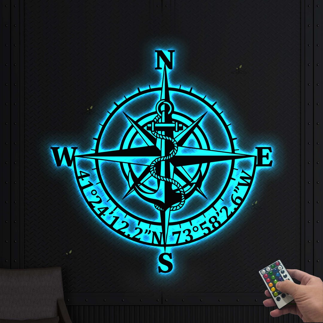 Personalized GPS Compass Anchor LED Sign, Custom Latitude Longitude ...