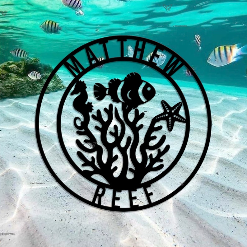 Personalized Fish Reef Name Sign Home Decor, Custom Aquarium Reef Metal ...