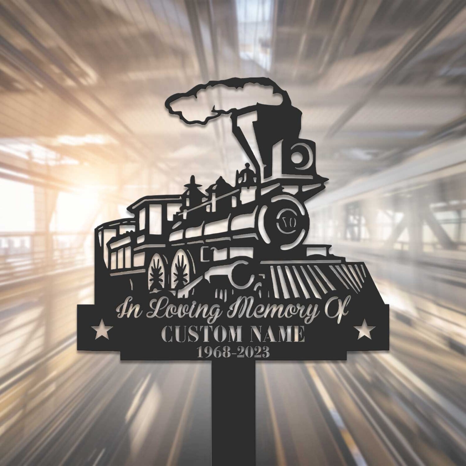Personalized Train Memorial Stake, Metal Stake, Train Sign, Train Gift ...