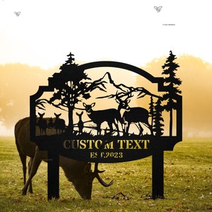Personalized Metal Deer Sign Outdoor Stake, Decor Deer Forest, Custom ...