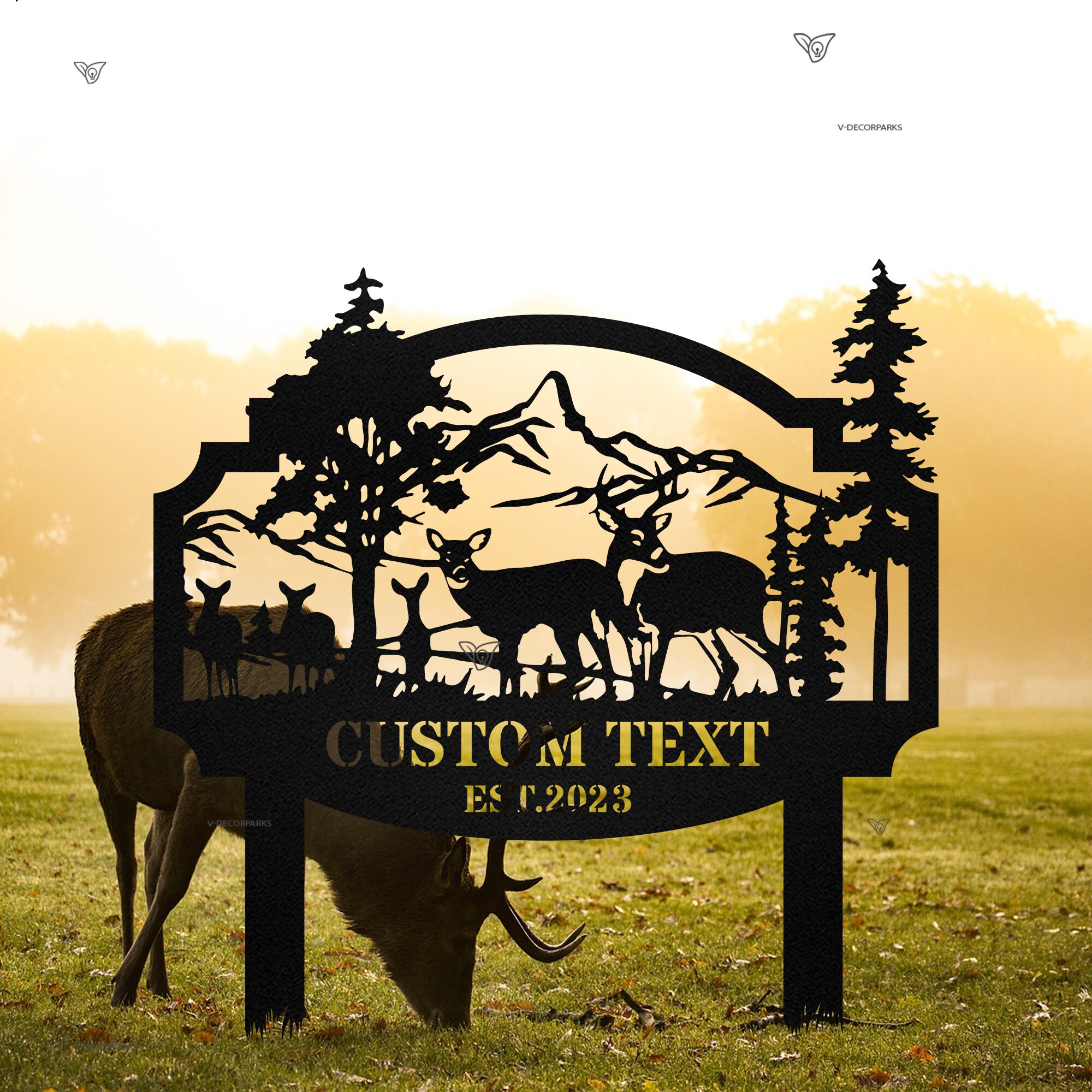 Personalized Metal Deer Sign Outdoor Stake, Decor Deer Forest, Custom ...