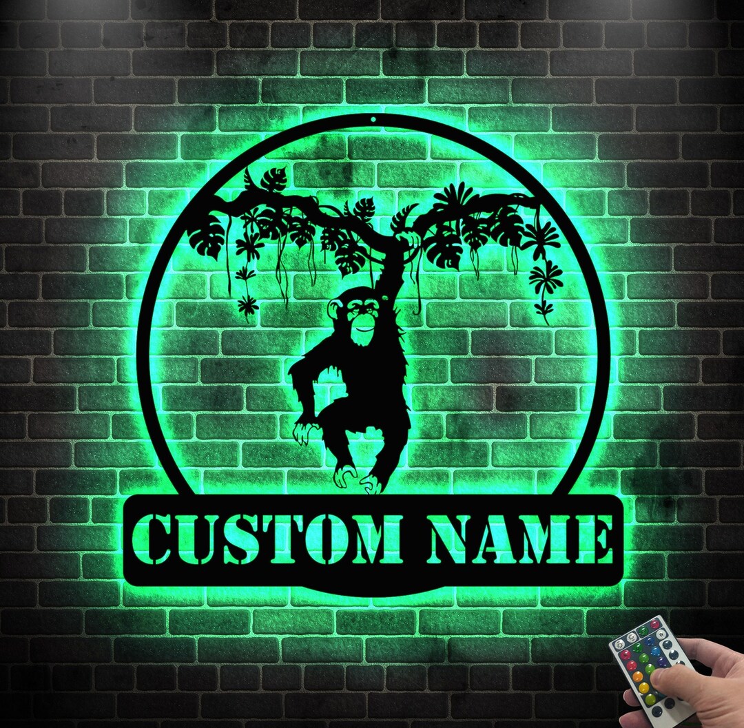 Custom Hanging Chimp Monkey Metal Wall Art Led Light, Boys and Girls ...