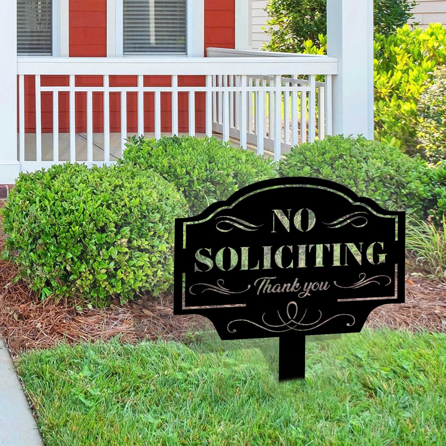 No Soliciting Yard Sign Metal Rusty, Metal Garden Sign, Notice Warning ...
