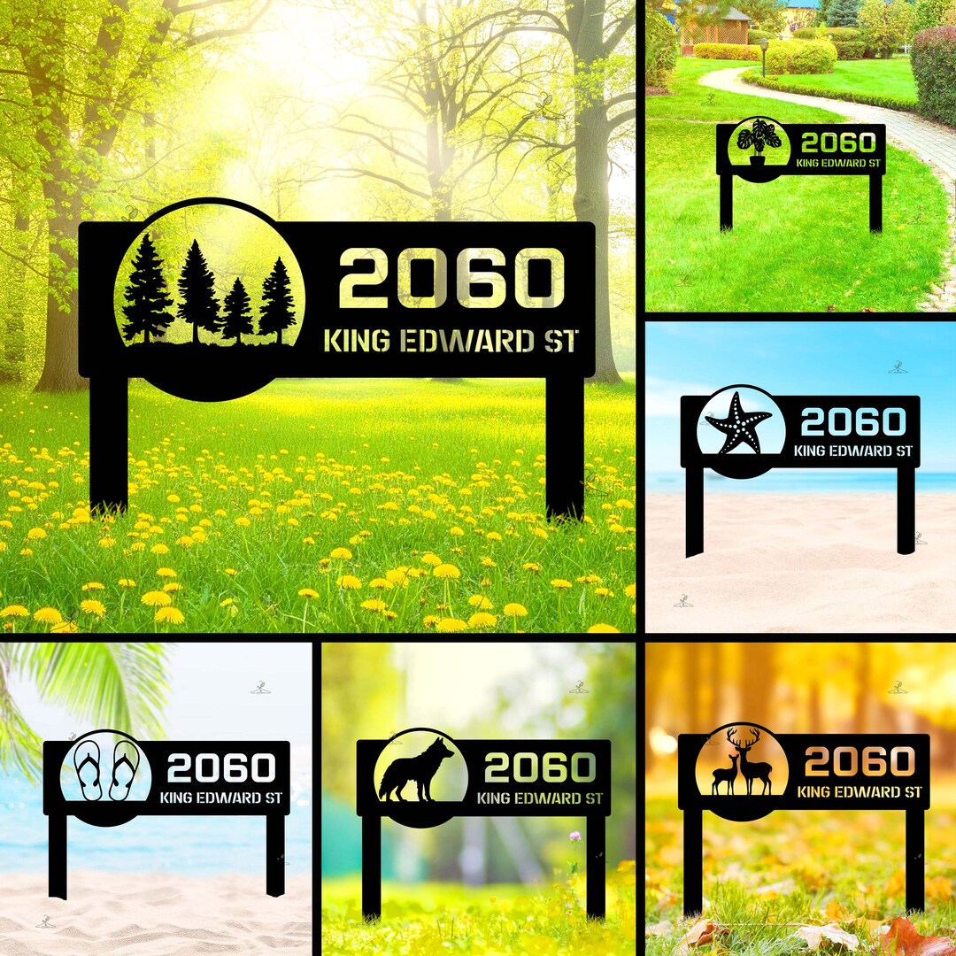 Custom Address Marker for Yard, Personalized Metal House Number Sign ...