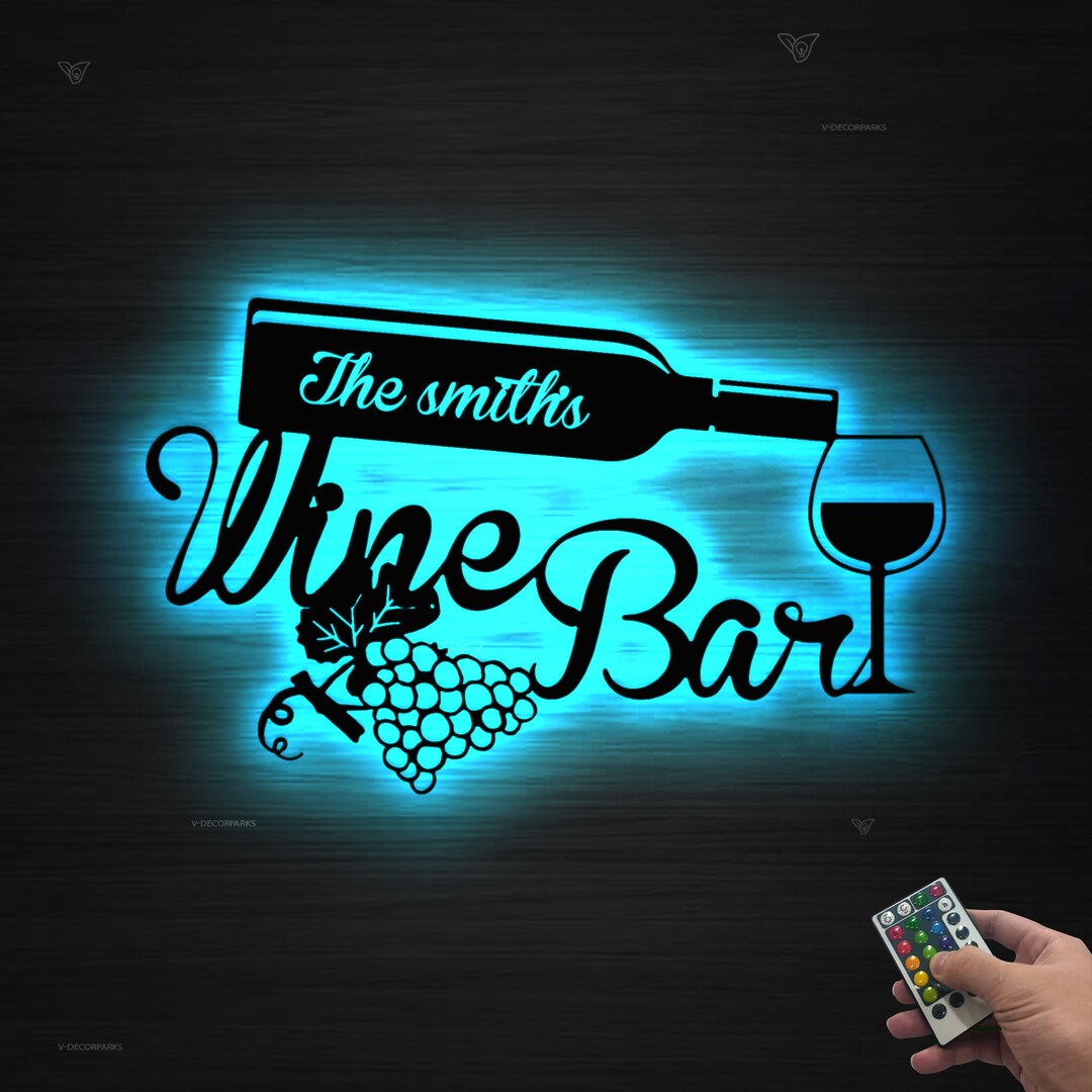 Personalized Wine Bar Pub Metal Wall Art LED Light, Custom Alcohol ...