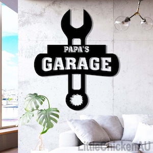 Personalized Metal Garage Sign, Garage Sign, Papas Garage Wrench, Dads ...
