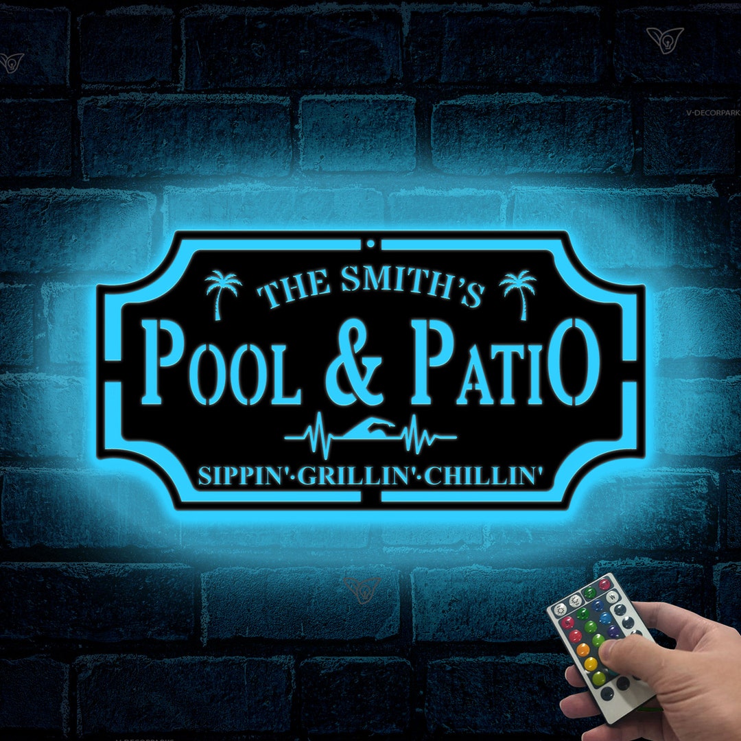 Personalized Pool & Patio Sign Backyard Led,bar and Grill Pool Deck Last Name Sign, Custom Pool ...