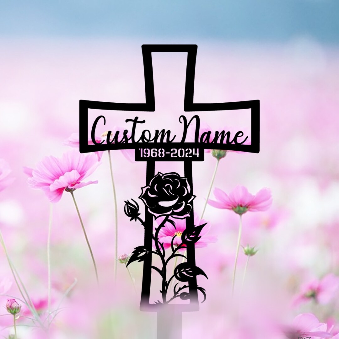 Memorial Cross Metal Stake Personalized, Rose Stake, Memorial Cross ...