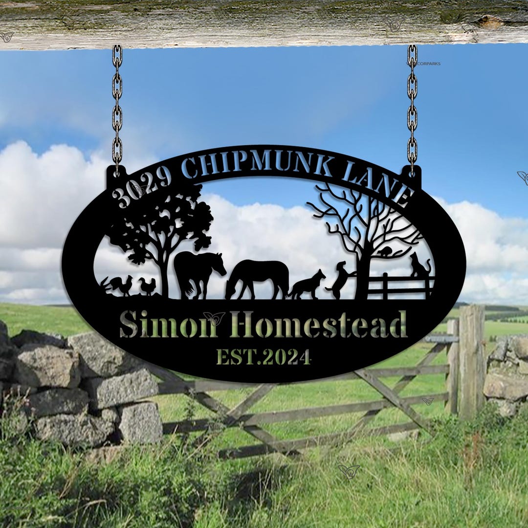 Personalized Hanging Farm Sign, Custom Metal Homestead Address Plaque ...