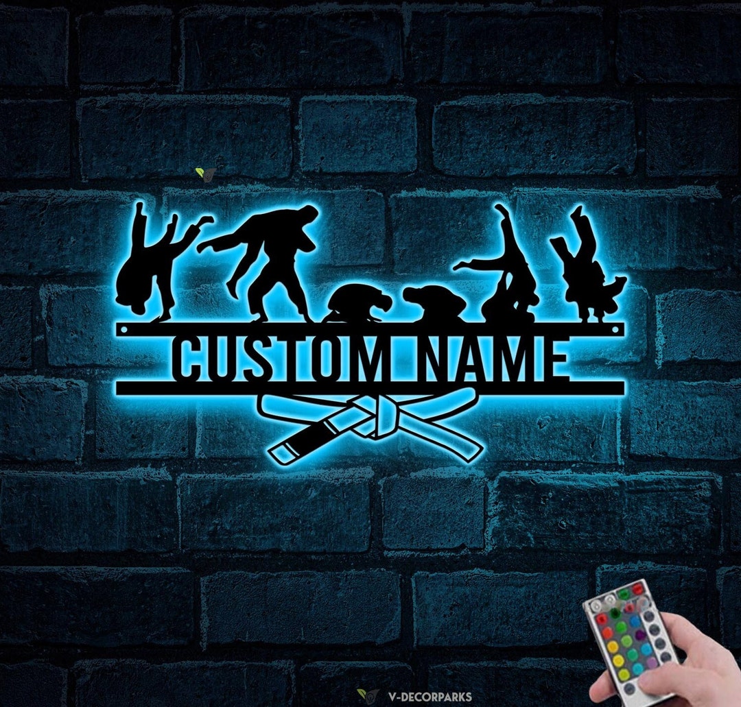 Personalized Brazilian Jiu Jitsu Metal Wall Art With Led Light, Jiu ...