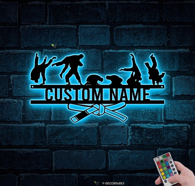 Personalized Brazilian Jiu Jitsu Metal Wall Art With Led Light, Jiu ...