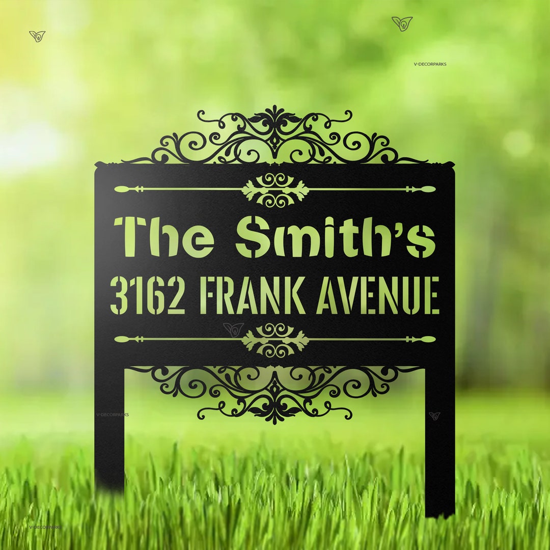 Custom Adress Sign Metal With Stakes, Home Address Sign, Metal Number ...