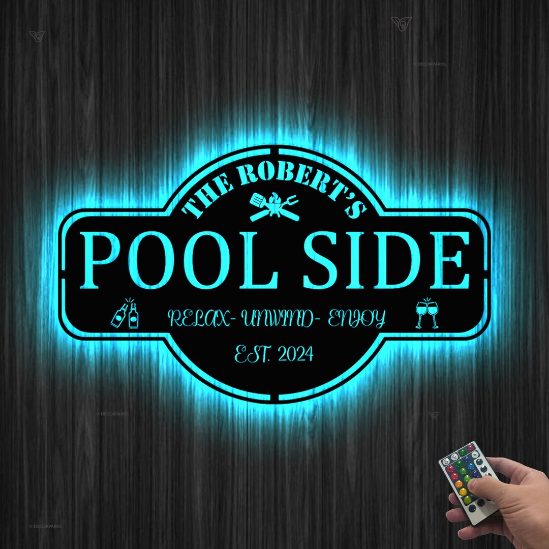 Custom Poolside Oasis Metal Wall Art Led Light, Paradise Patio Backyard ...