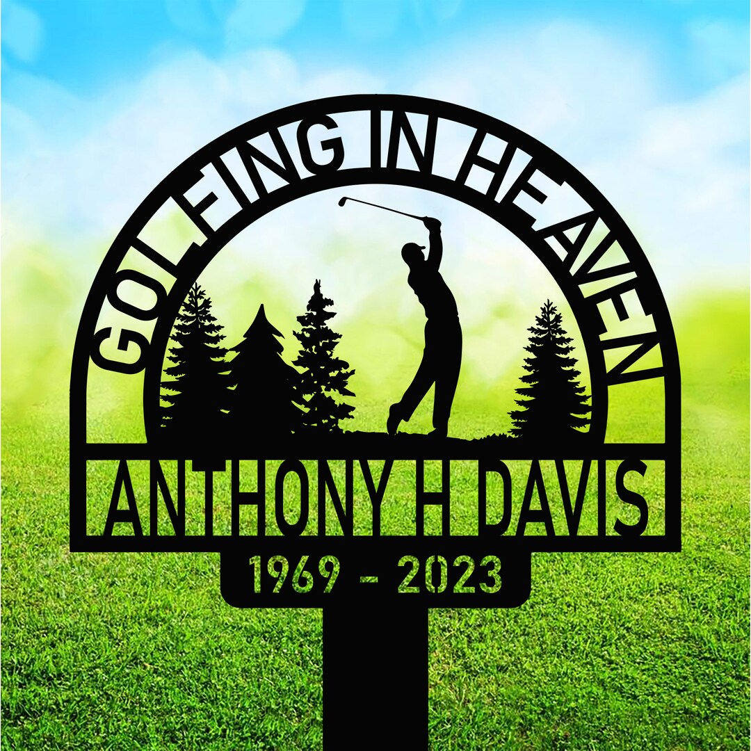 Personalized Golf Memorial Stake, Metal Stake With Solar Light, Golfing ...