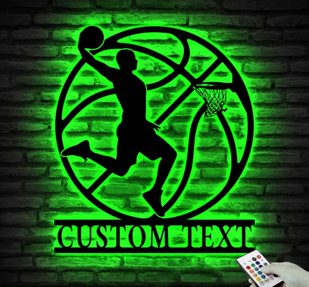 Custom Basketball Metal Wall Art LED Light, Personalized Player Lover ...