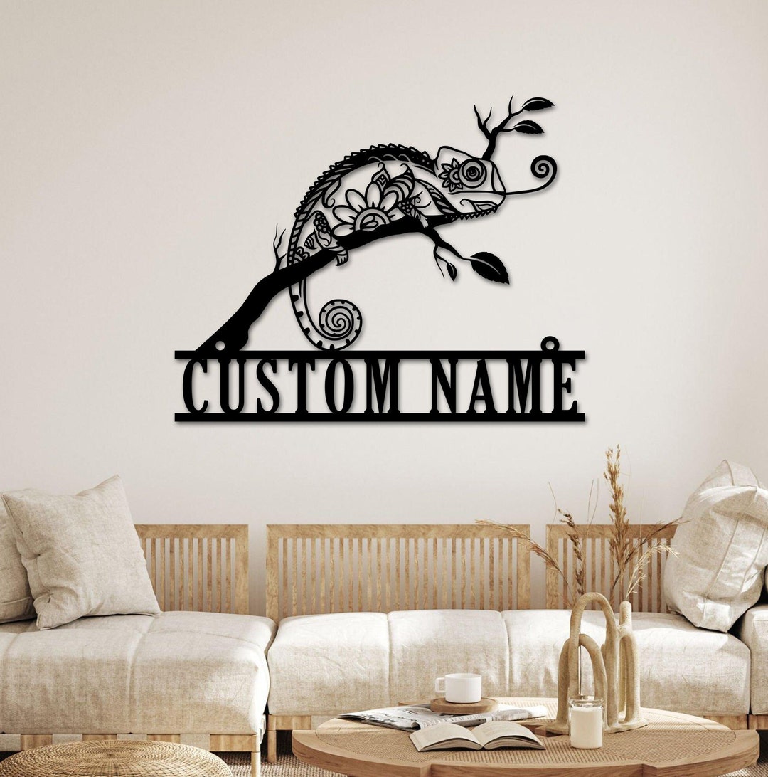 Personalized Chameleon Name Sign Home Decor Custom Chameleon Metal Wall ...
