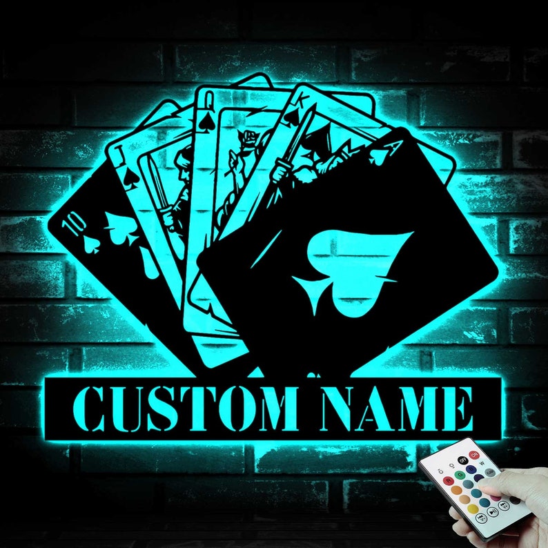 Poker Wall Art With LED Lights, Poker Decor Wall Led Sign, Poker RGB ...