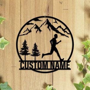 Personalized Man Trail Running Metal Wall Art LED Light, Custom Runner ...