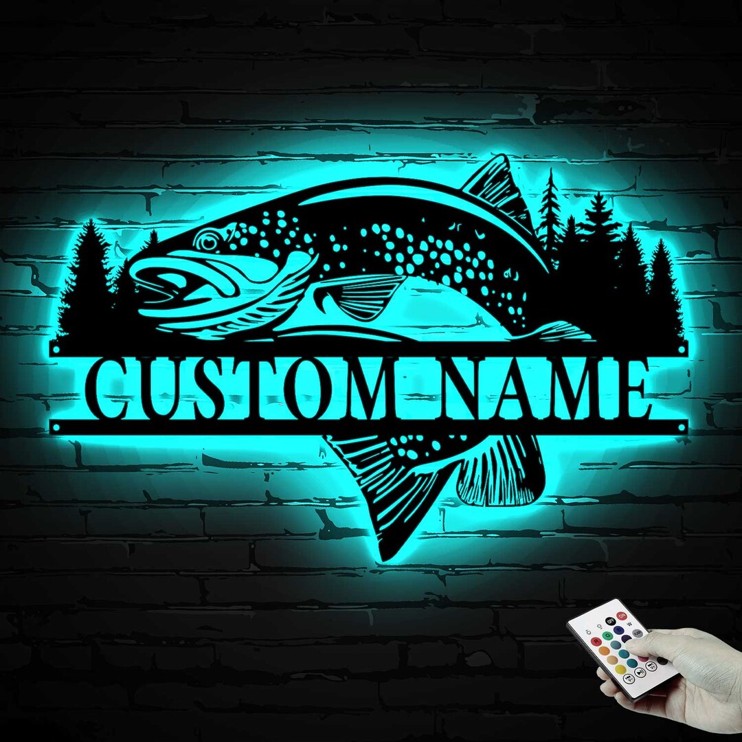 Custom Trout Fishing Metal Wall Art With Led Light, Char Fishing Gifts ...