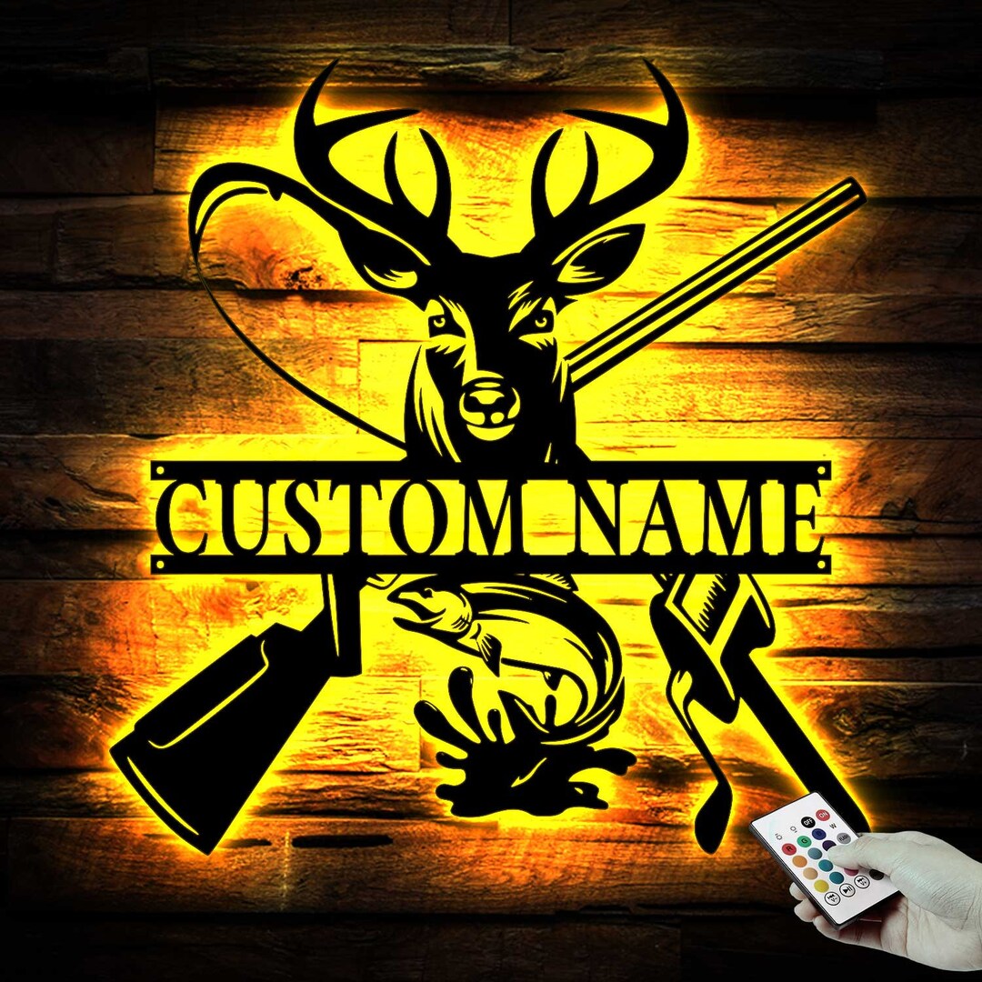 Deer Hunting Fish Hook Metal Sign LED Lights, Deer Hunting Neon Signs ...